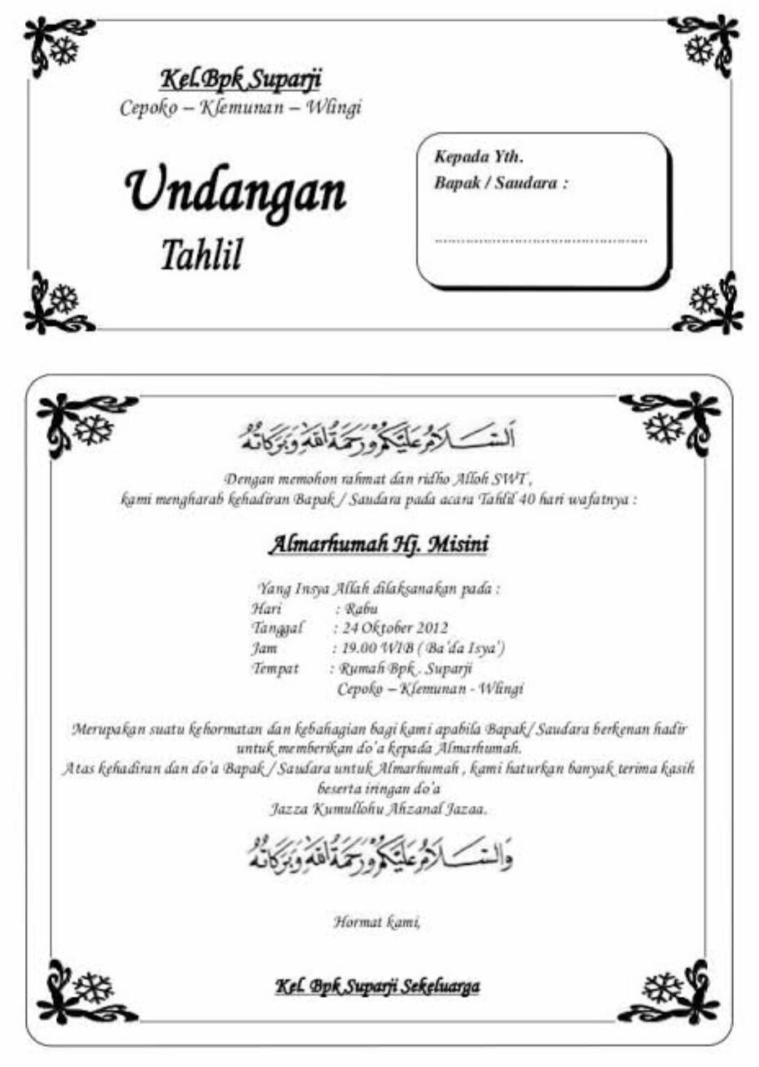 Download Undangan Tahlil dan Templatenya Siap Edit
